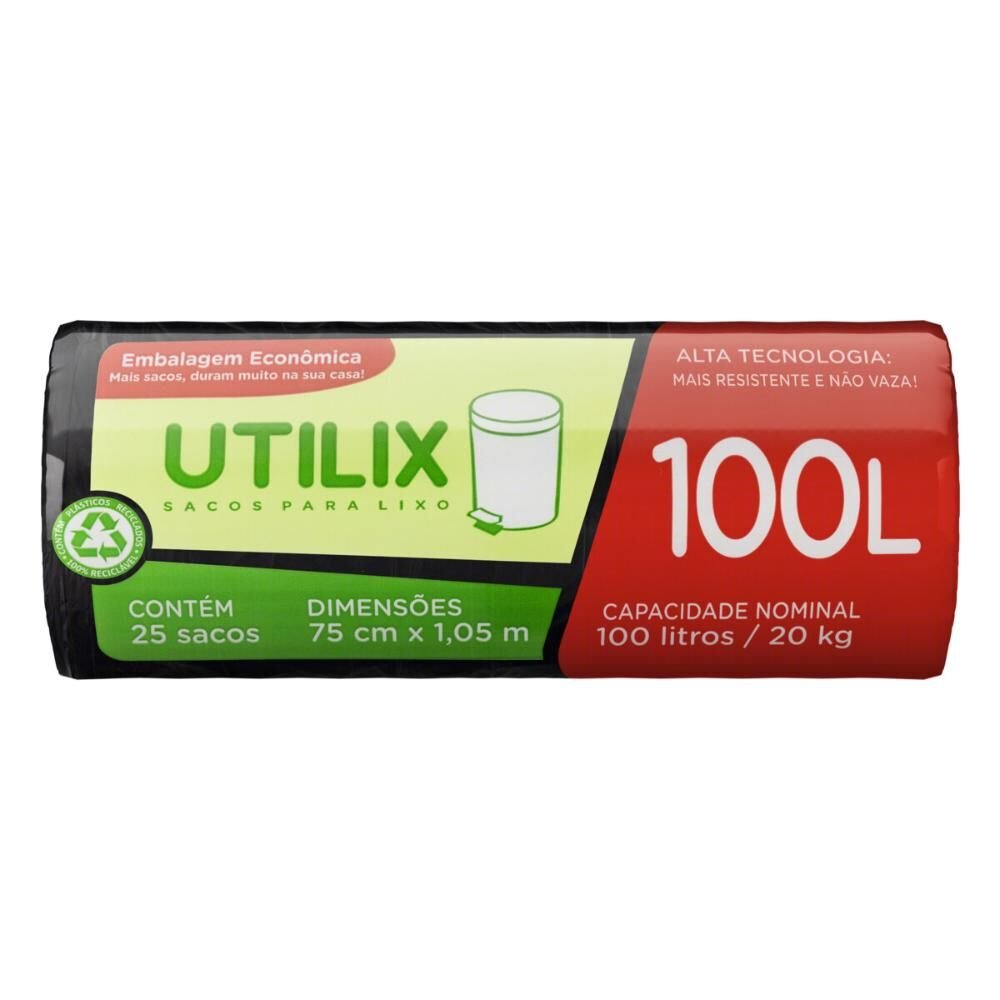 Saco para Lixo UTILIX 25 Unidades 100L Rolo Emabalagem Econômica ...
