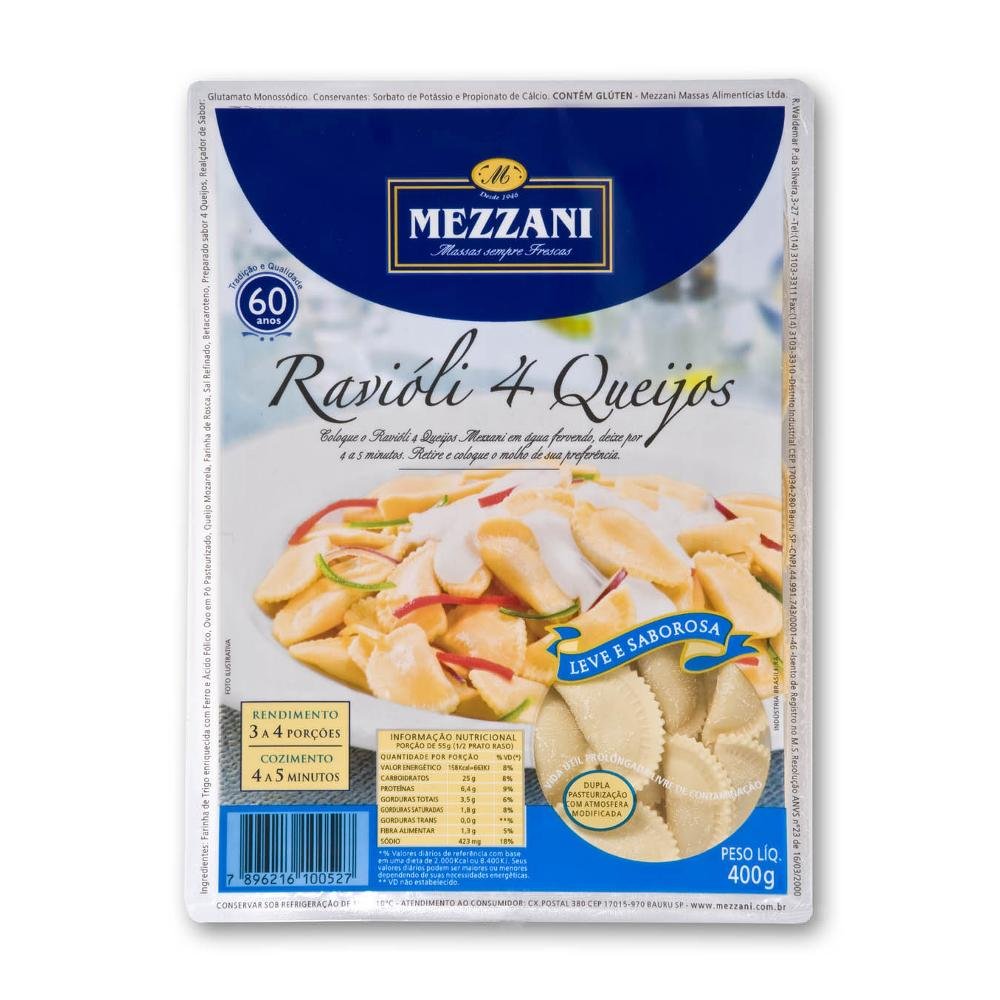 Ravioli Mezzani 4 Queijos Resfriado 400g - Angeloni Supermercado