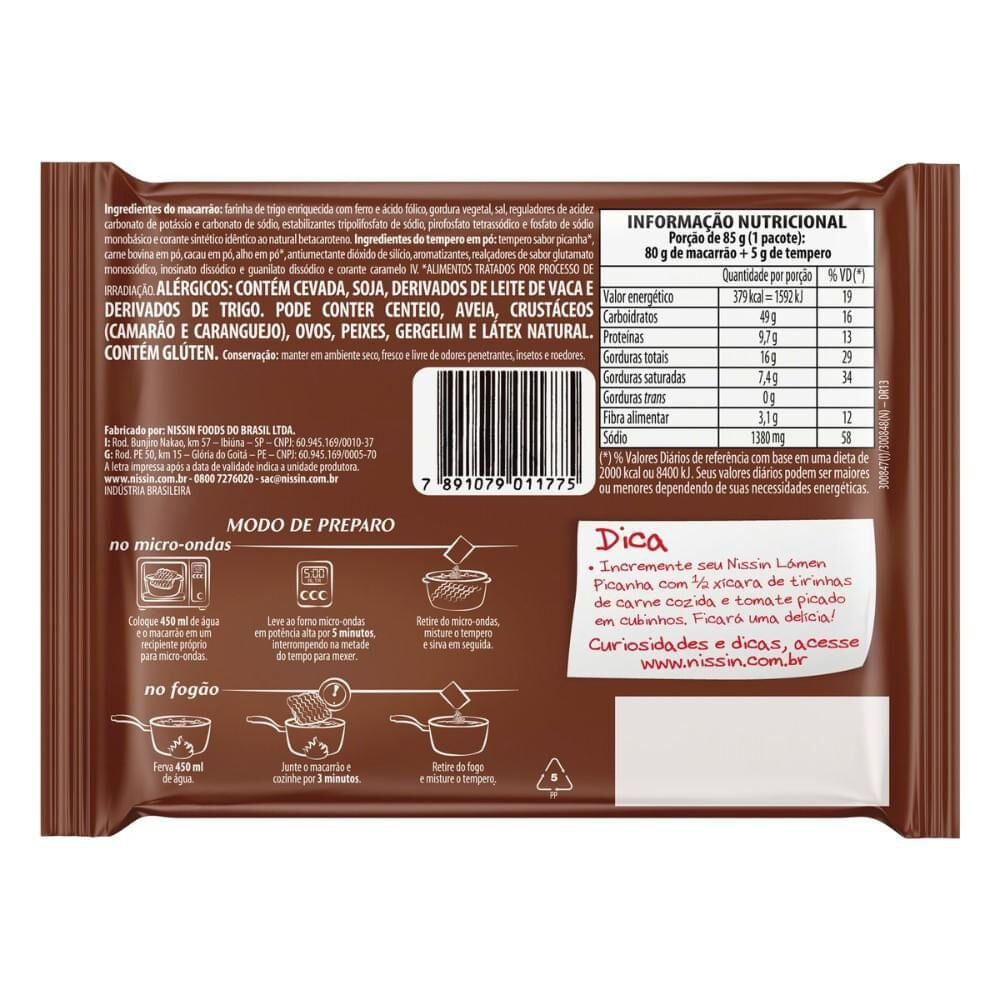 Macarrão Instantâneo Nissin Miojo Picanha 85g