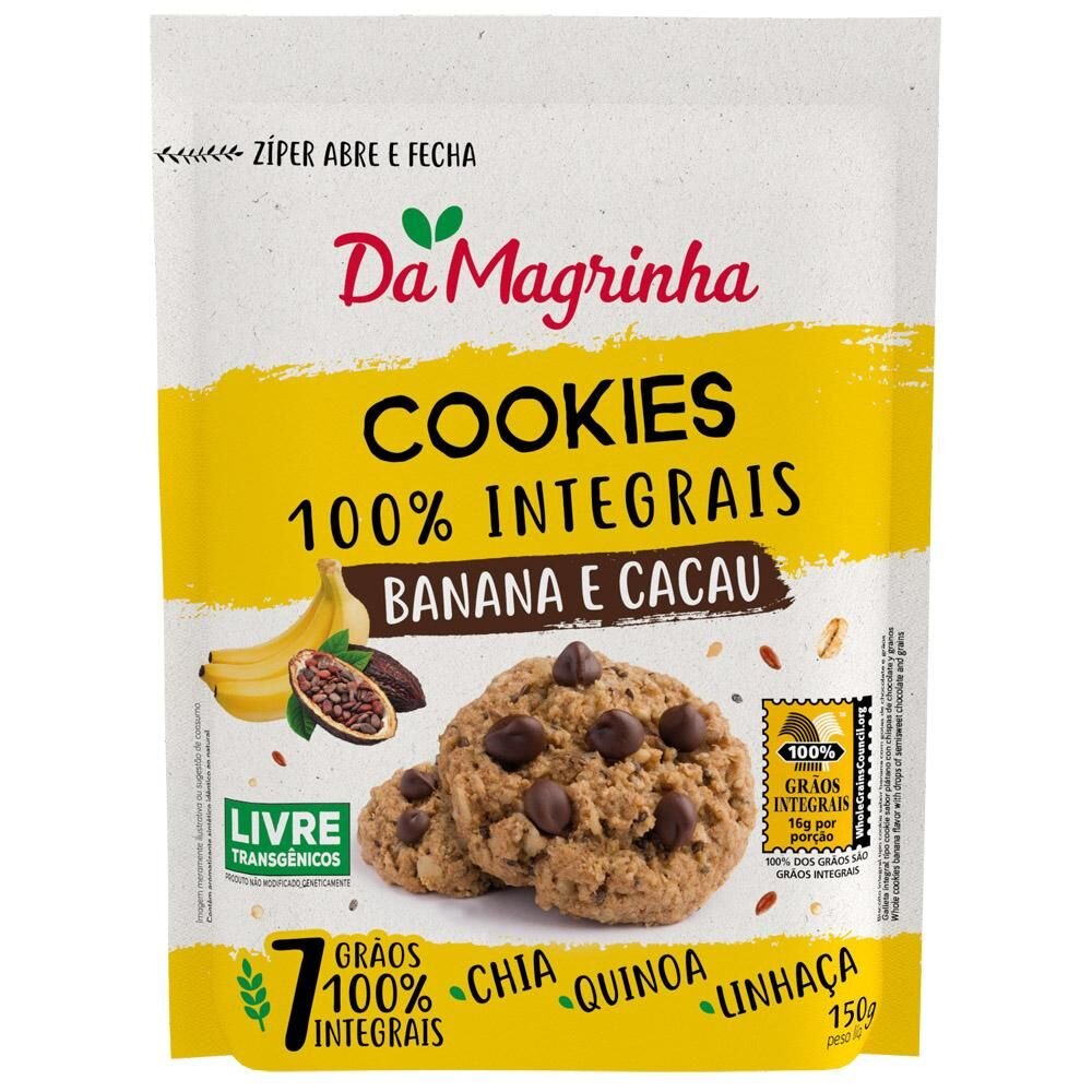 Biscoito DA MAGRINHA Cookies 100% Integrais Banana & Cacau Fonte Ômega ...