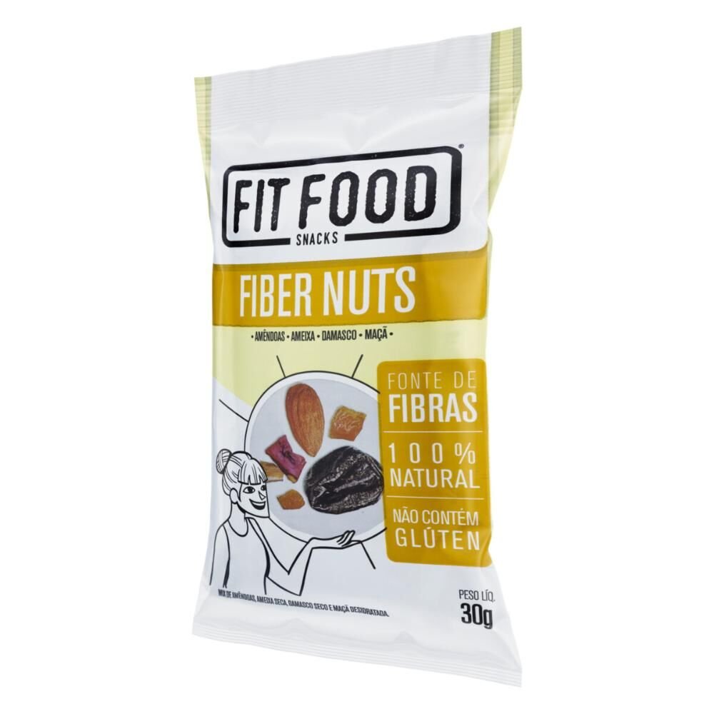 Fiber Nuts FIT FOOD Snacks Amêndoas,Ameixa,Damasco e Maçã sem Glúten 30g