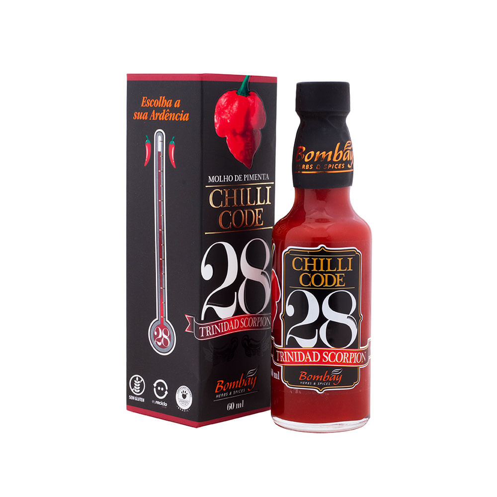 Molho de Pimenta Chilli Code 28 BOMBAY Trinidad Scorpion 60ML ...