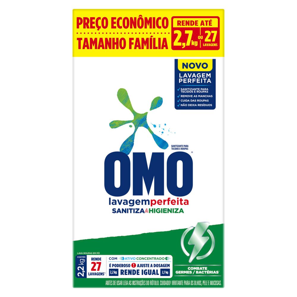 Lava Roupa Em Pó OMO Lavagem Perfeita Sanitiza & Higieniza 2.2kg ...