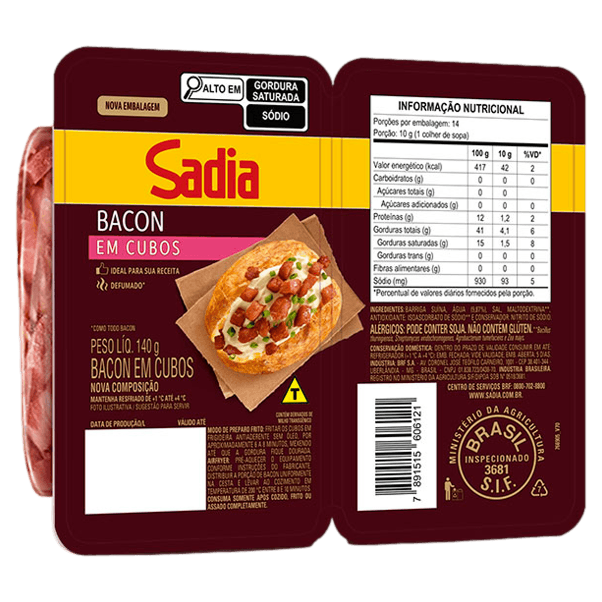 Bacon Sadia Em Cubos 140g - Angeloni Supermercado