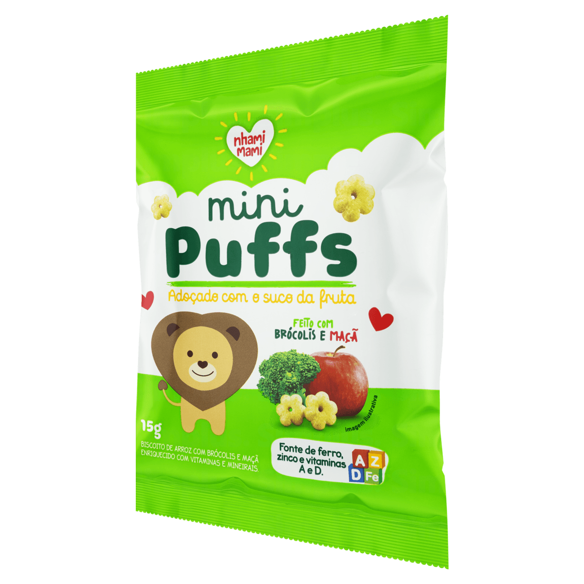 Biscoito NHAMI MAMI Mini Puffs Brócolis e Maça 15g - Angeloni Supermercado