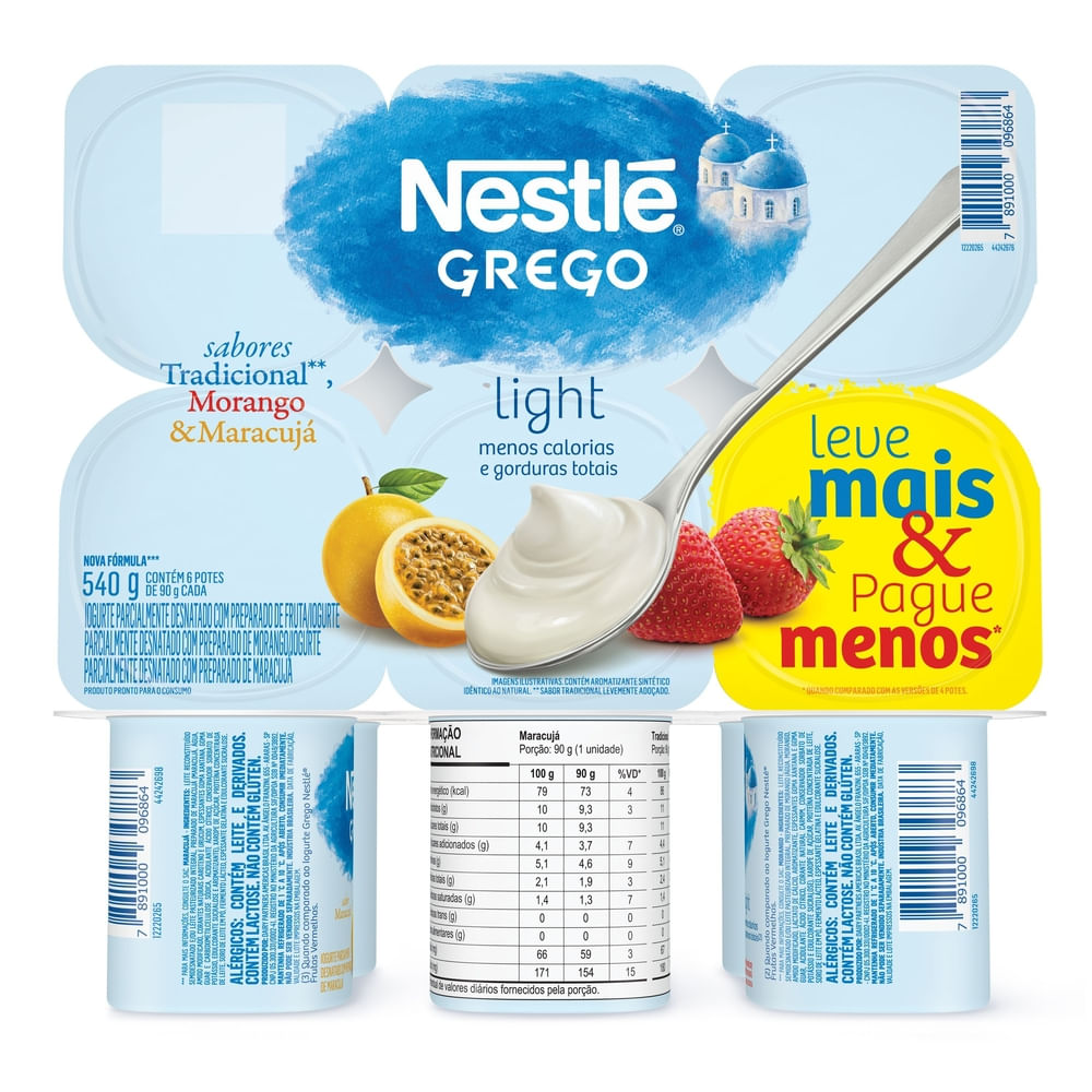 Iogurte Grego Nestlé Light 3 Sabores 540g