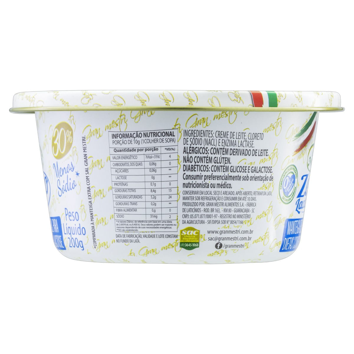 Manteiga GRAN MESTRI Extra com Sal Zero Lactose Lata 200g - Angeloni ...