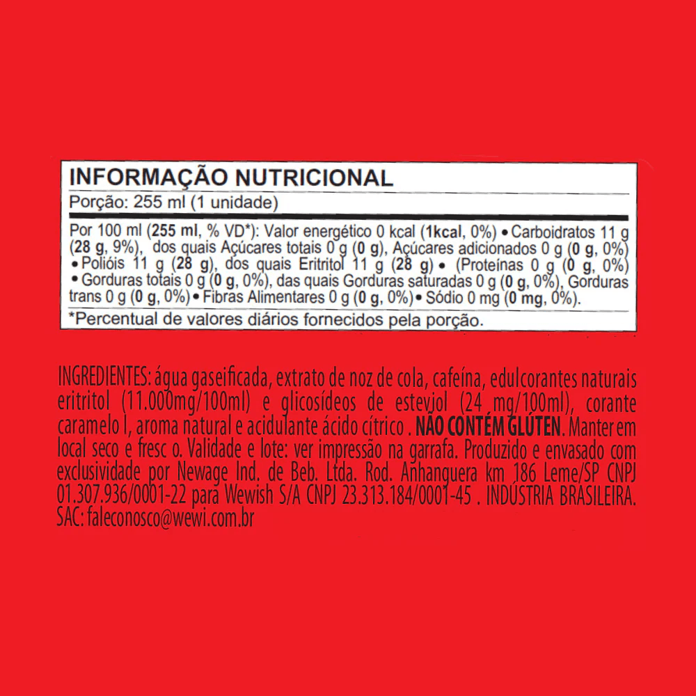 Refrigerante Wewi Cola Natural Zero Açúcar 255ml - Angeloni Supermercado