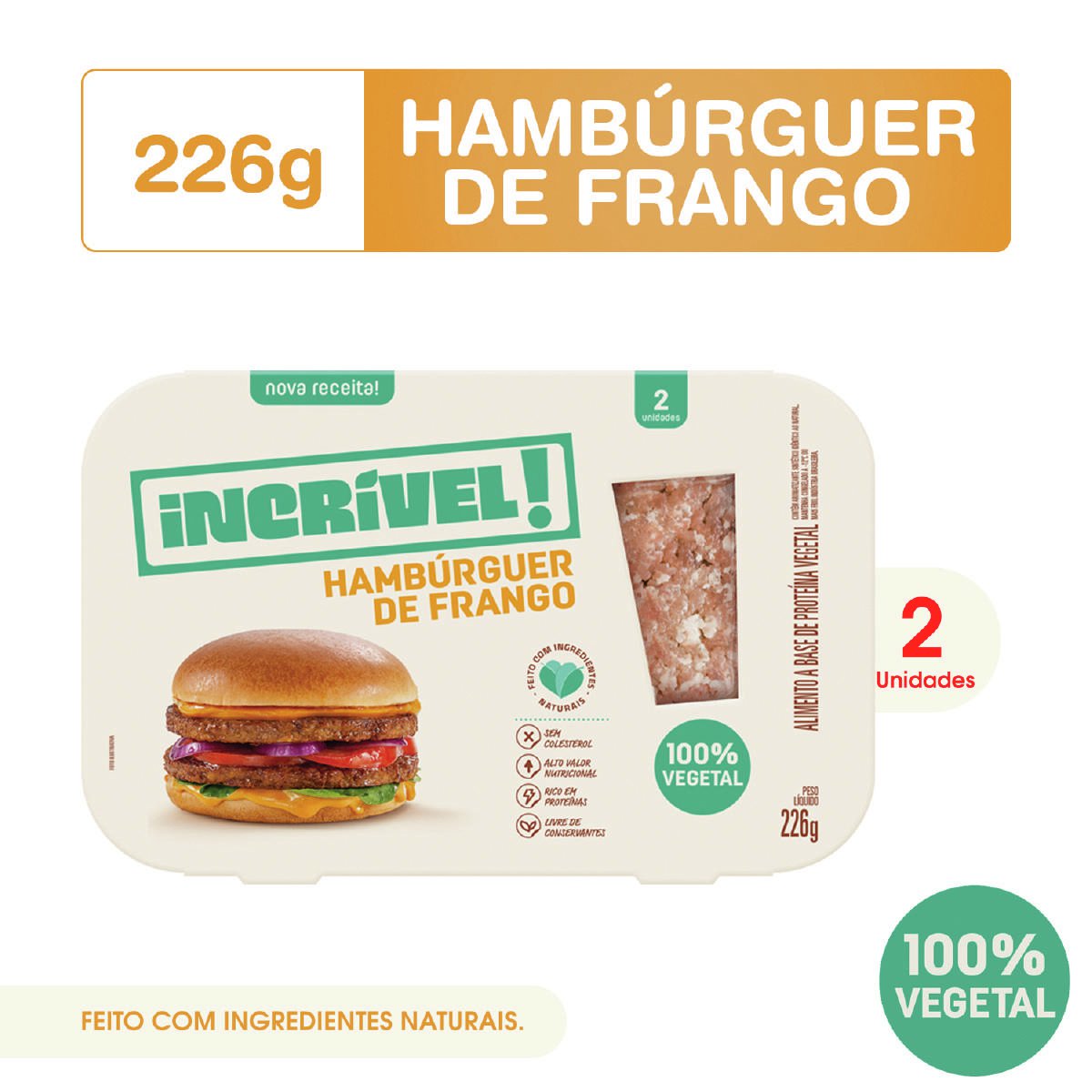 Hambúrguer INCRÍVEL! 100% Vegetal Frango Congelado 226g - Angeloni ...