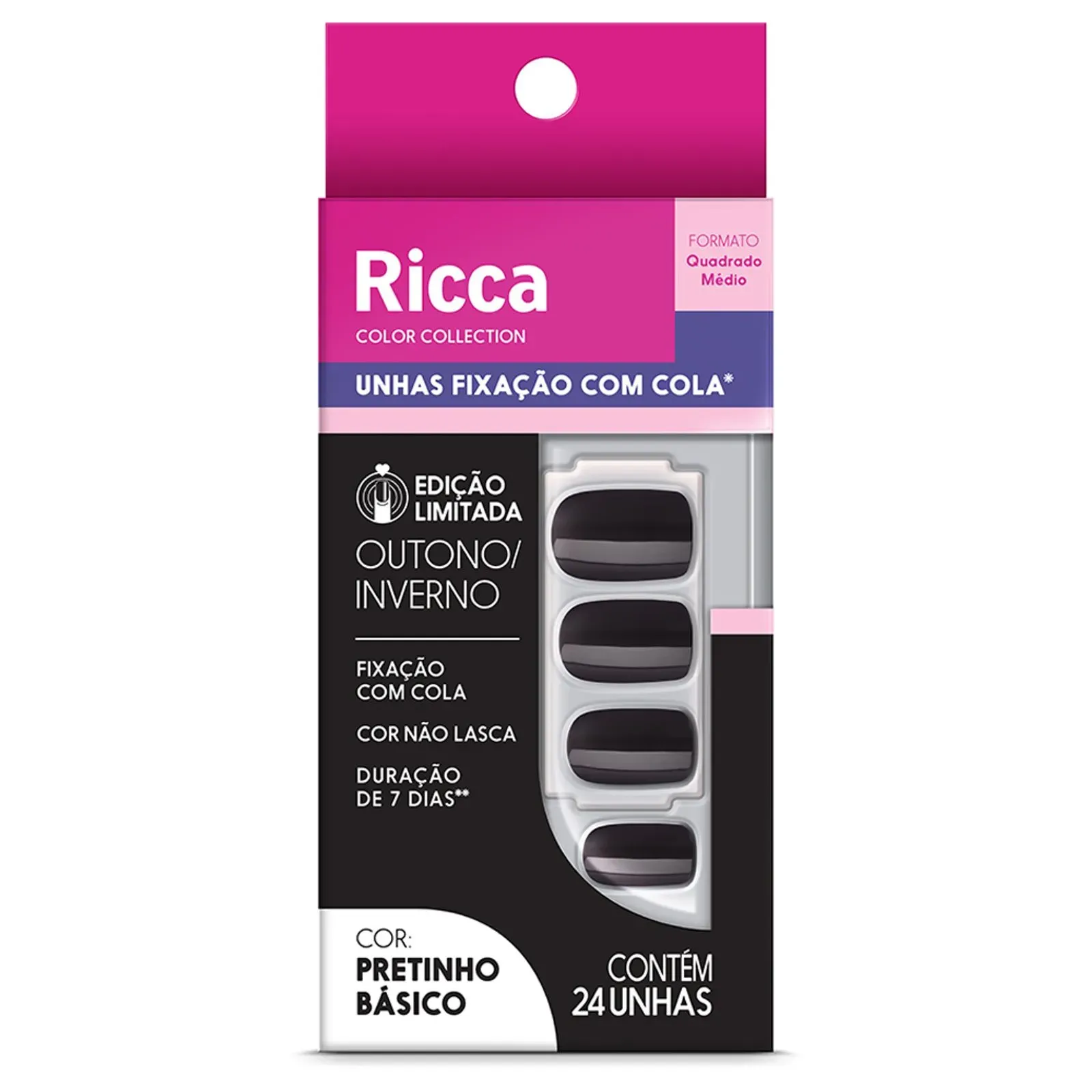 Unhas RICCA Autoadesiva Pretinho Básico 2488 com 24 unidades - Angeloni ...