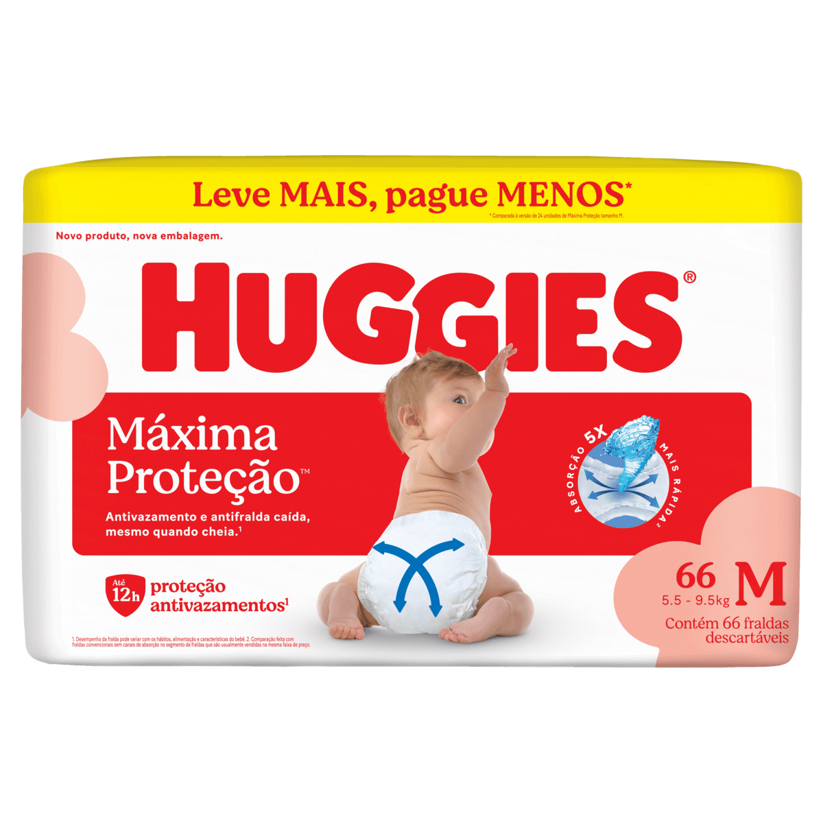 Fralda Descartável HUGGIES Máxima Proteção M com 66 Unidades Leve Mais ...