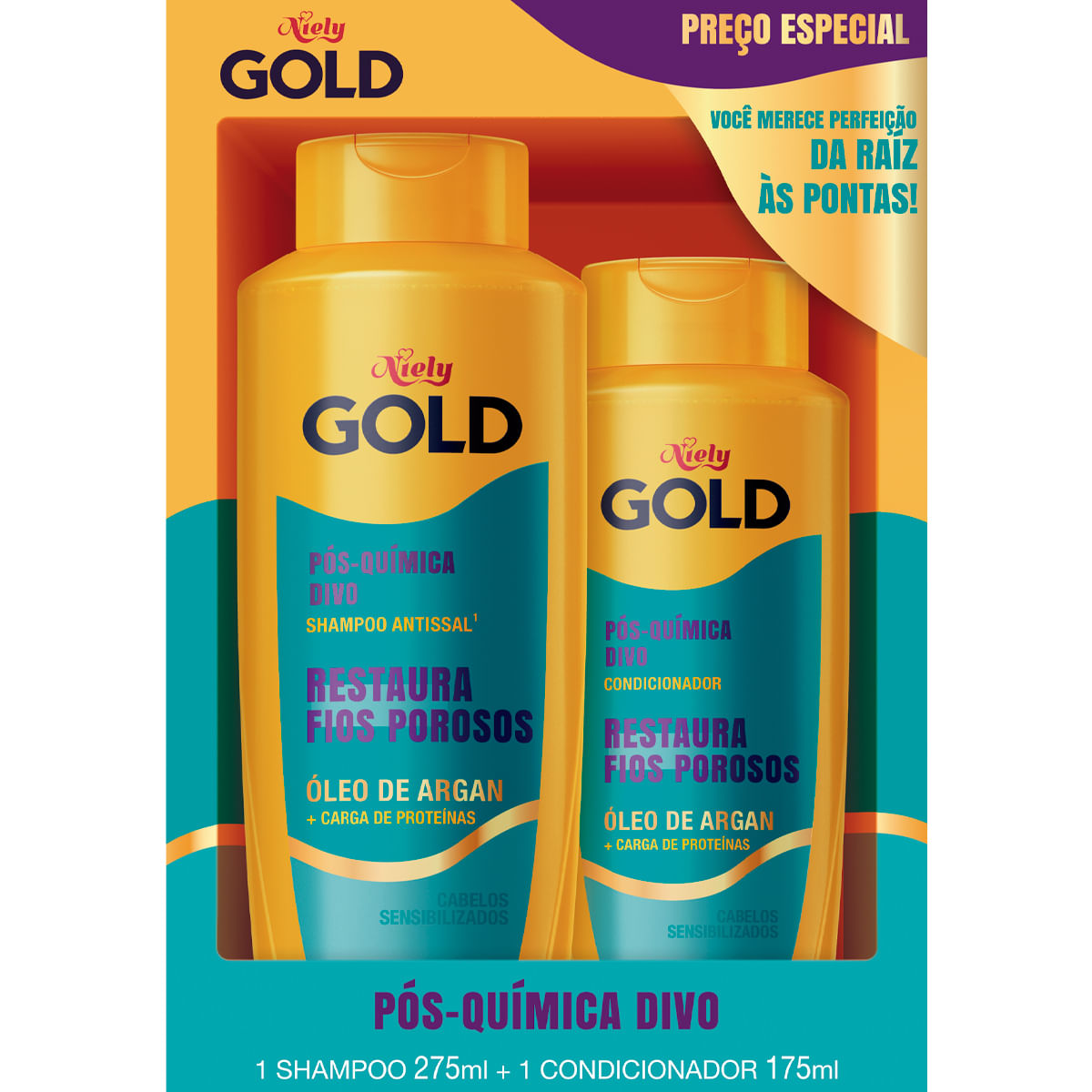Kit NIELY GOLD Pós-Química Divo Shampoo 275ml + Condicionador 175ml ...